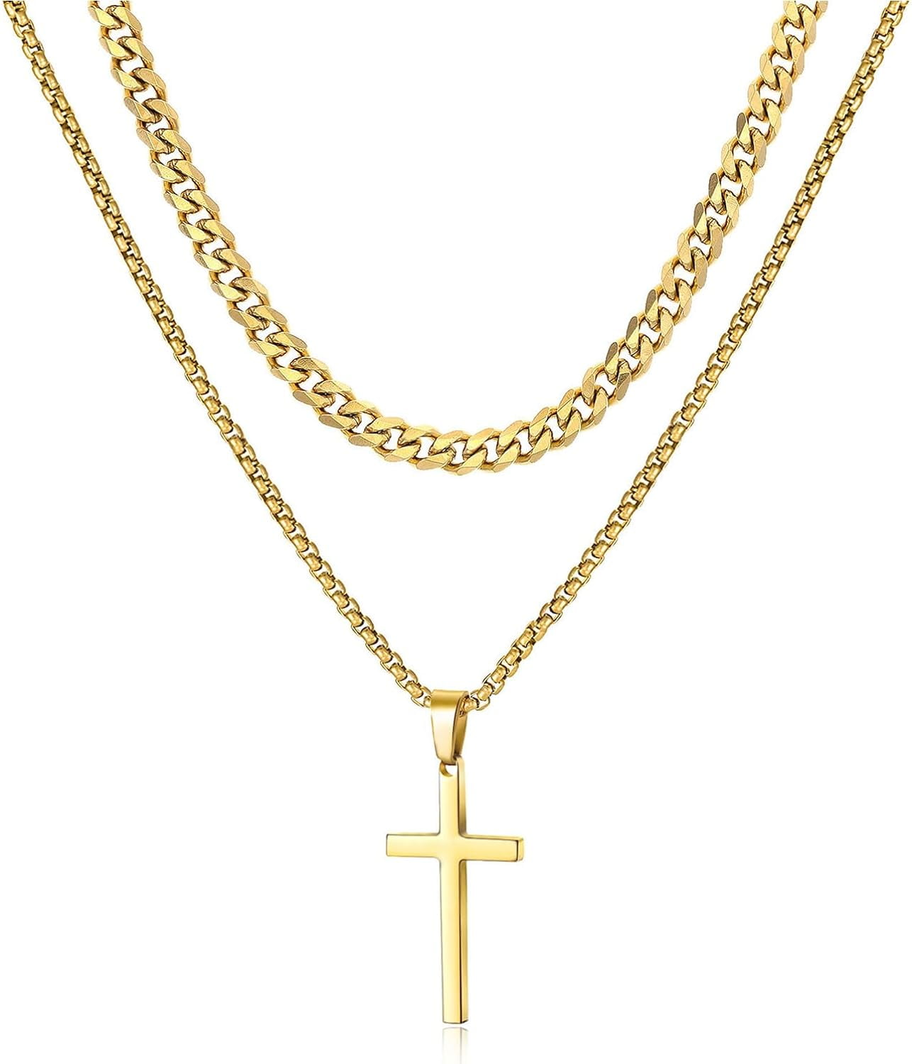 Cross Necklace for Men,Gold Black Silver Stainless Steel Layered Cross ...