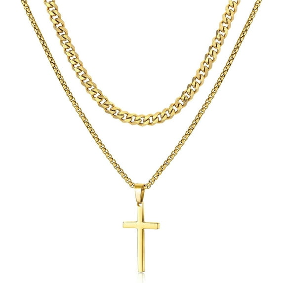 Cross Necklace for Men,Gold Black Silver Stainless Steel Layered Cross ...