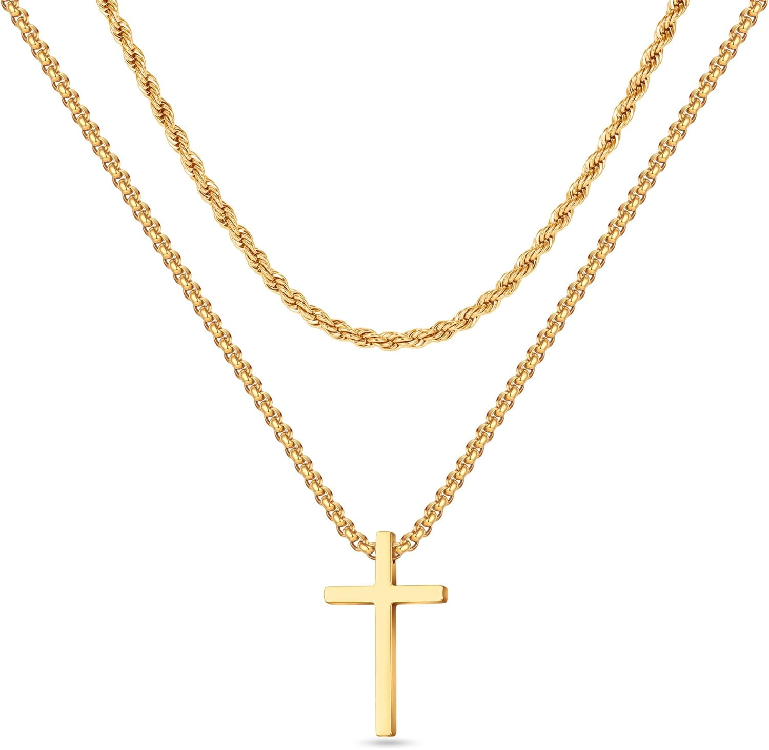Cross Necklace for Men, Gold Silver Black Stainless Steel Mens Cross ...