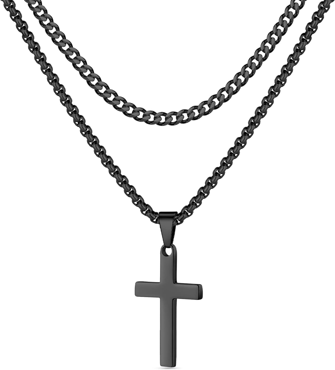 Cross Necklace for Men,Stainless Steel Silver Black Gold Layered Chain ...