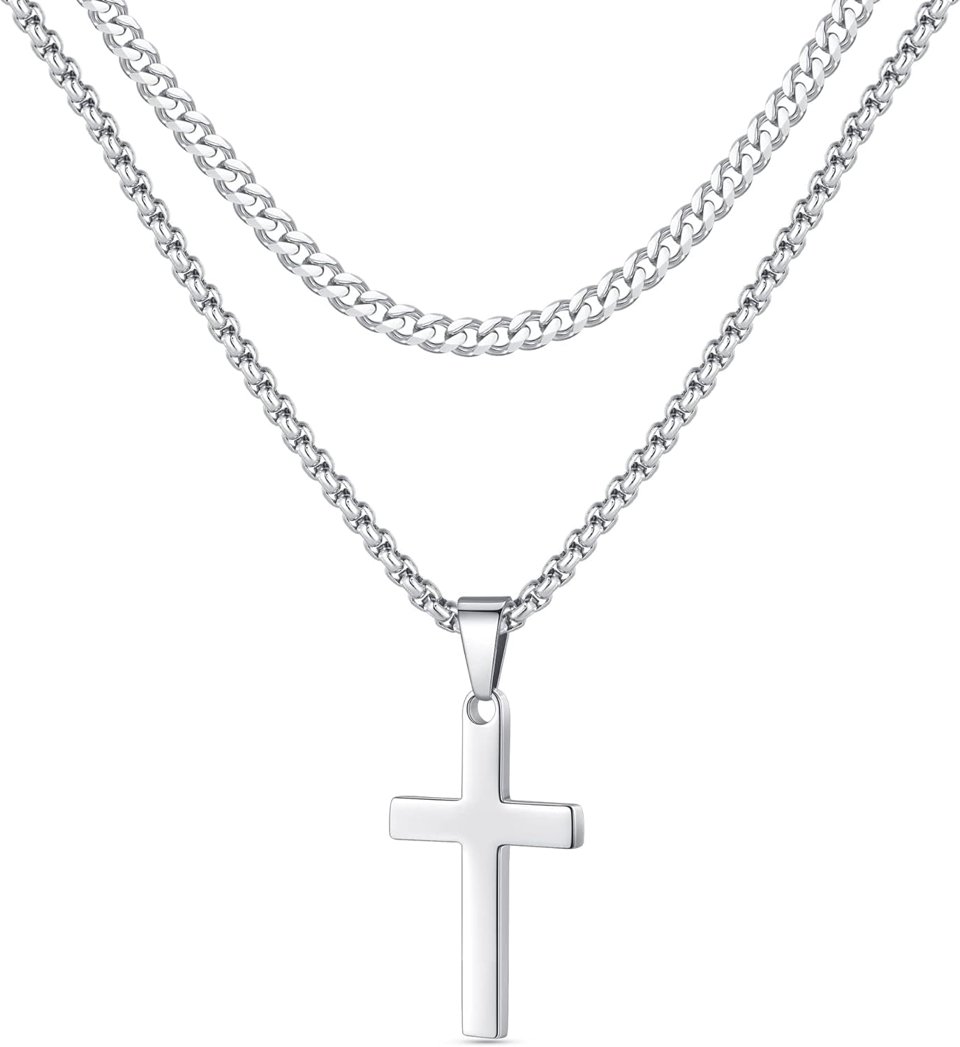 Cross Necklace for Men,Stainless Steel Silver Black Gold Layered Chain ...