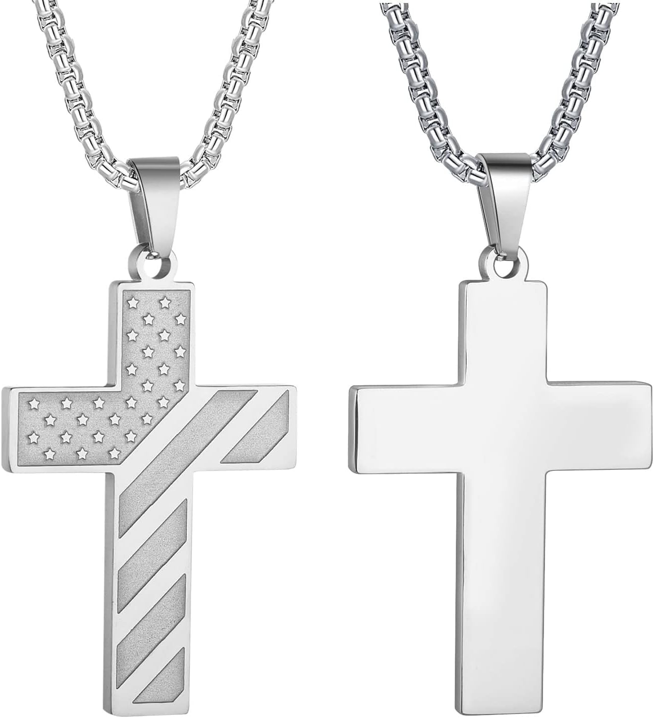 Cross Necklace Men's Stainless Steel Square Chain Inspirational Bible ...