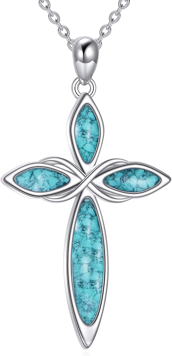 Cross Necklace S925 Sterling Silver Turquoise Cross Infinity Pendant ...