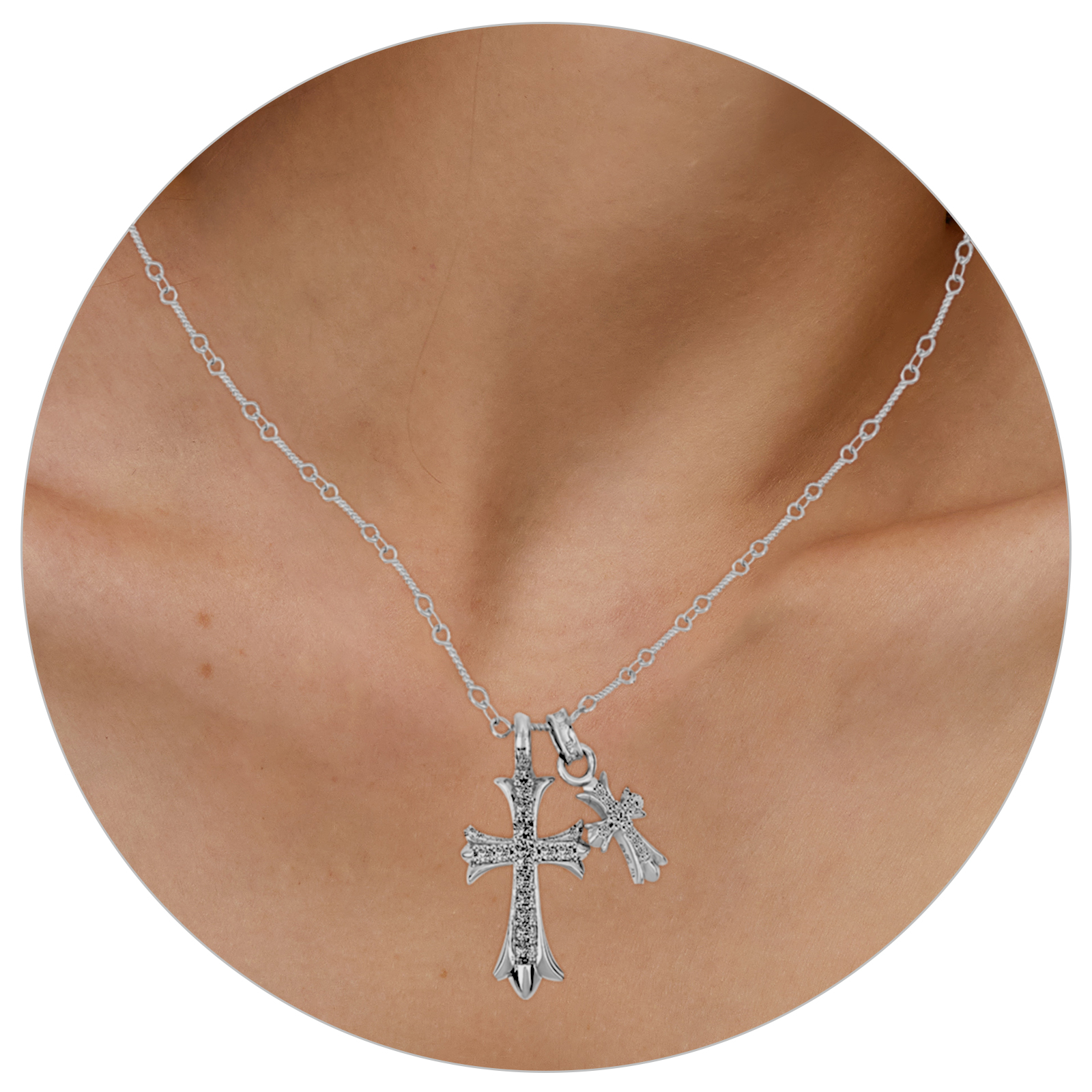 Sterling Silver Cubic Zirconia and Created Opal Cross Pendant, 18 ...