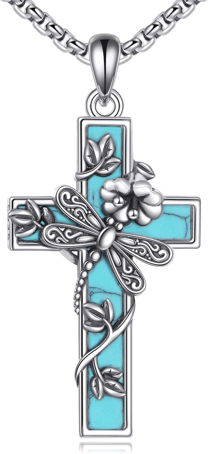 Cross Necklace Sterling Silver Turquoise Cross Pendant Necklace ...