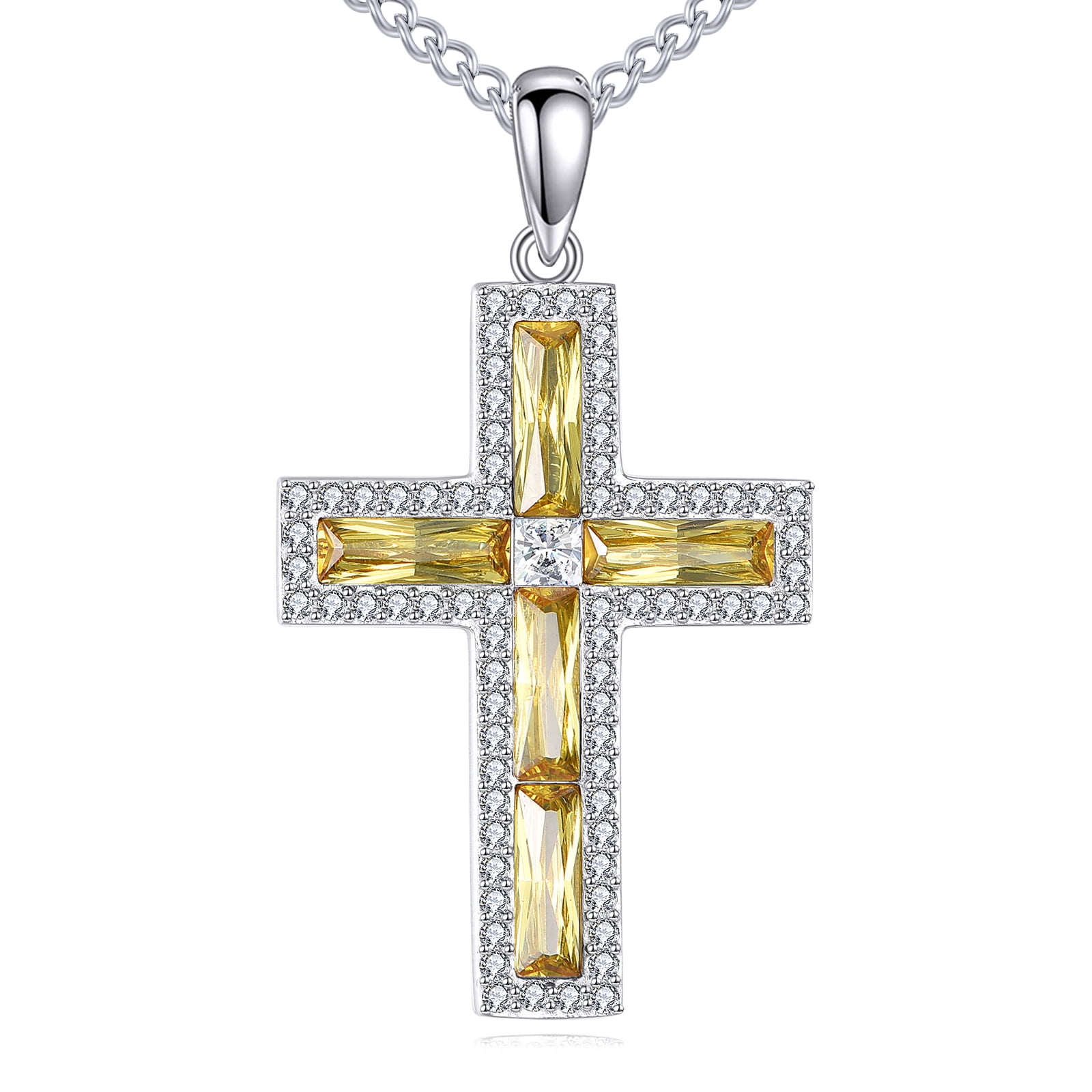Cross Necklace Sterling Silver Yellow Cubic Zirconia Cross Pendant ...