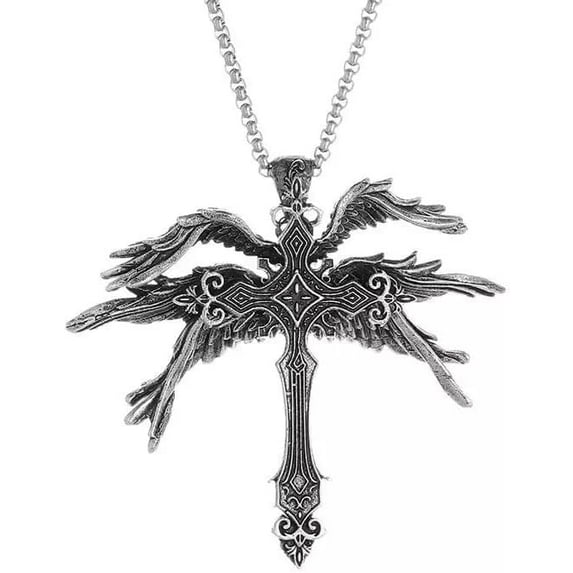 Cross Necklace Vintage Six Wing Angel Pendant Necklace First Communion ...