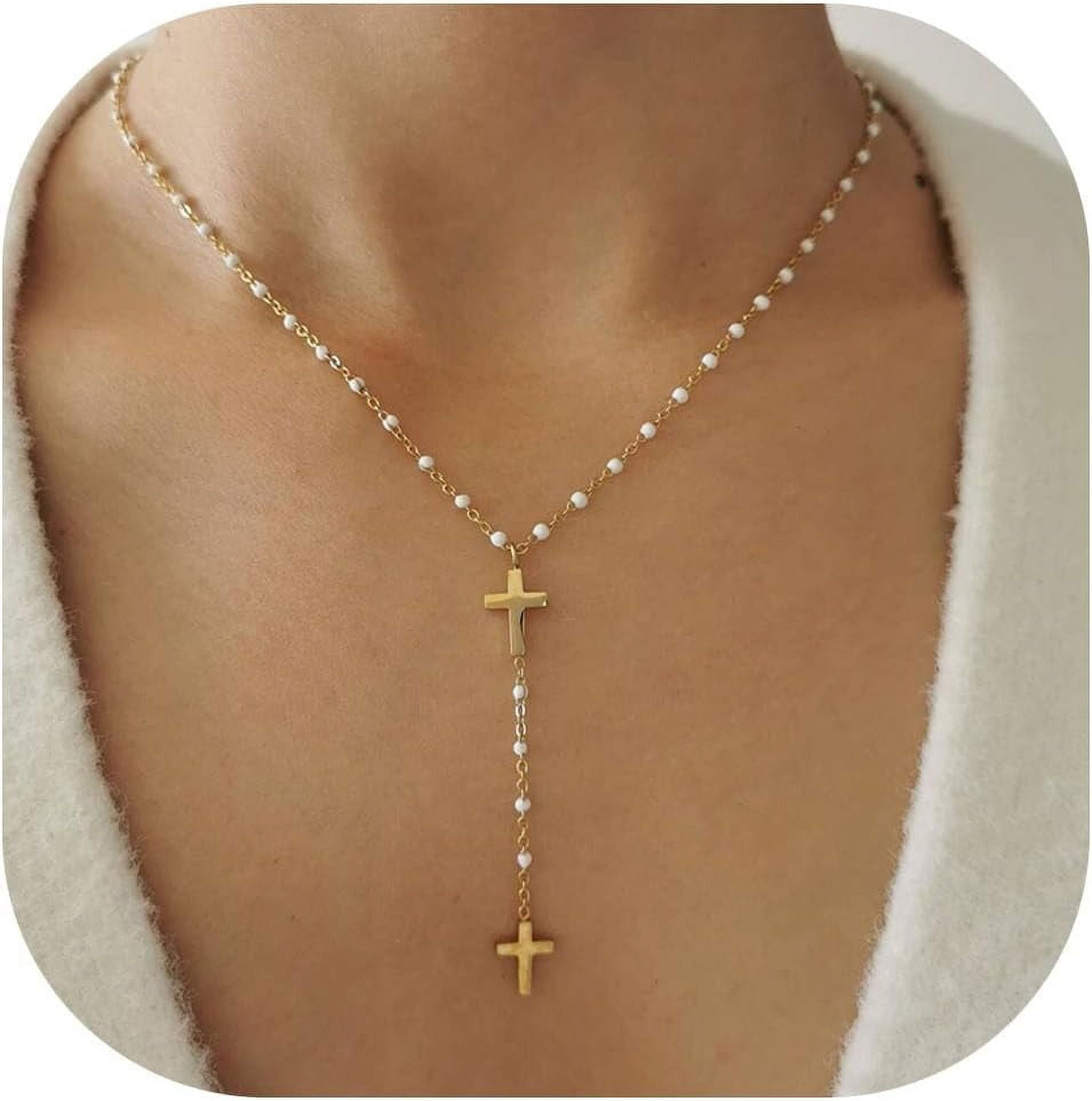 Cross Necklace for Women，14K Gold Plated Cross Necklace Layered Gold Cross Necklace Tiny Sideway ...