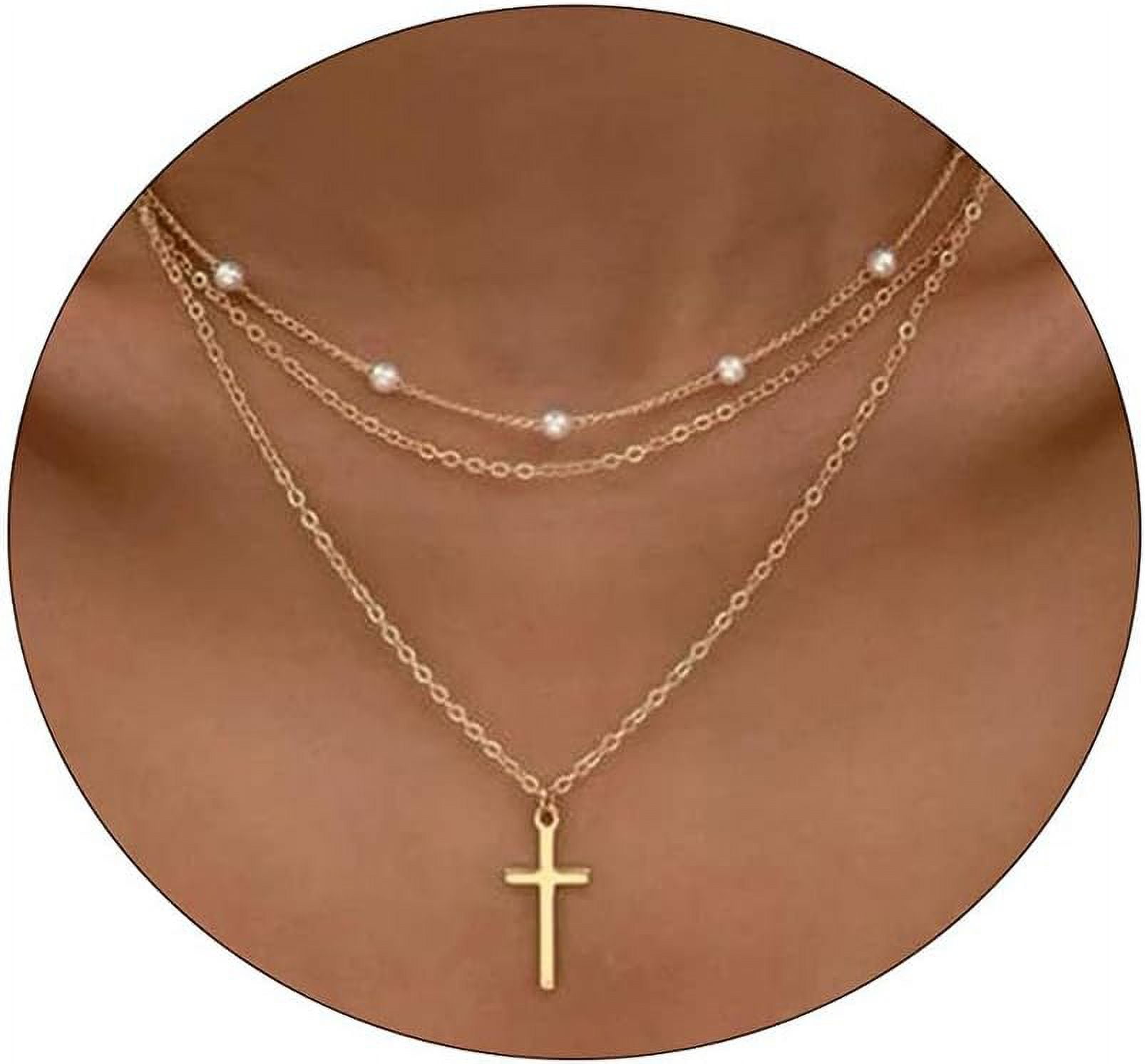 Cross Necklace For Women 14K Gold Plated Dainty Layered Cross Paperclip ...