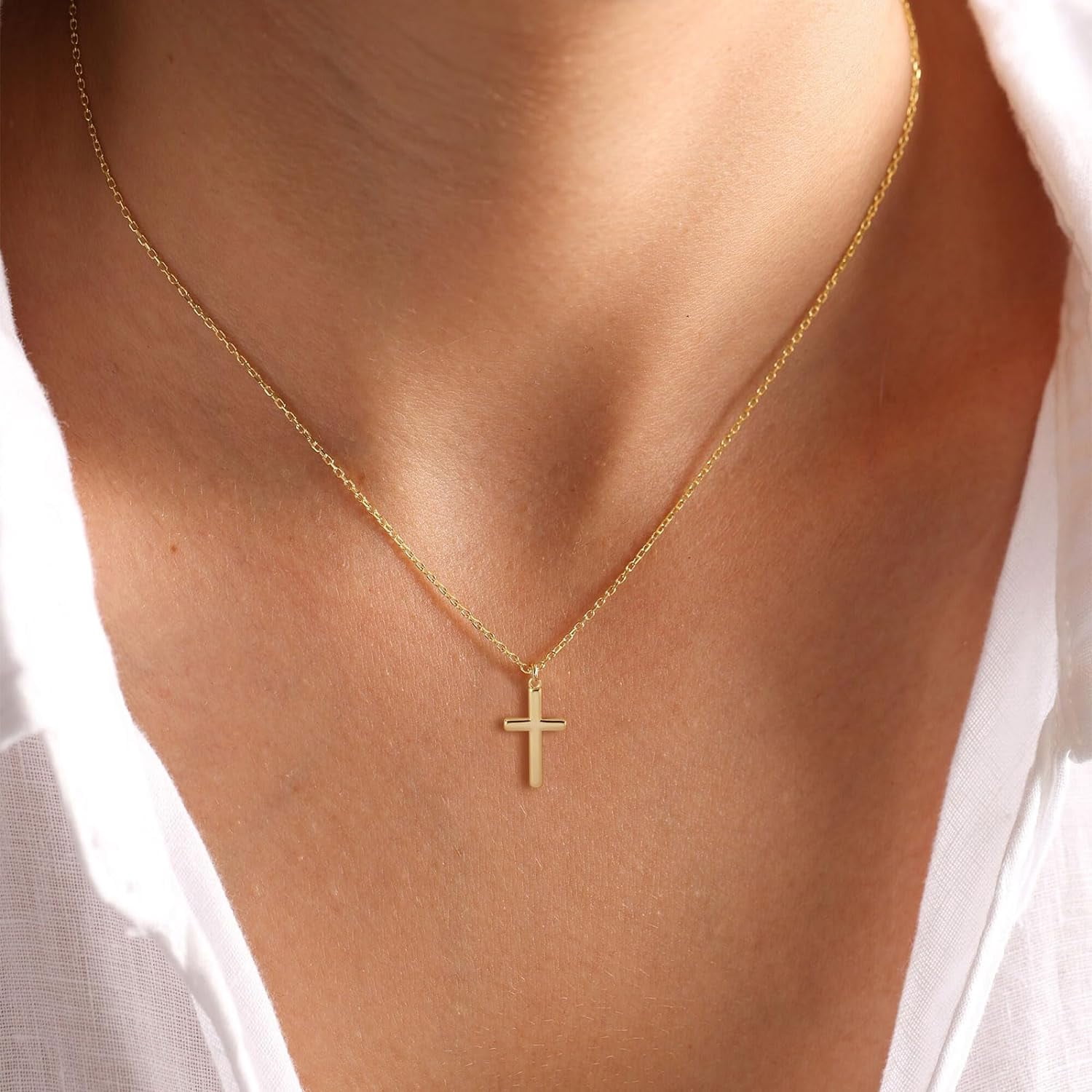 Cross Necklace For Women, 14K Gold/Silver Plated Dainty Simple Tiny ...