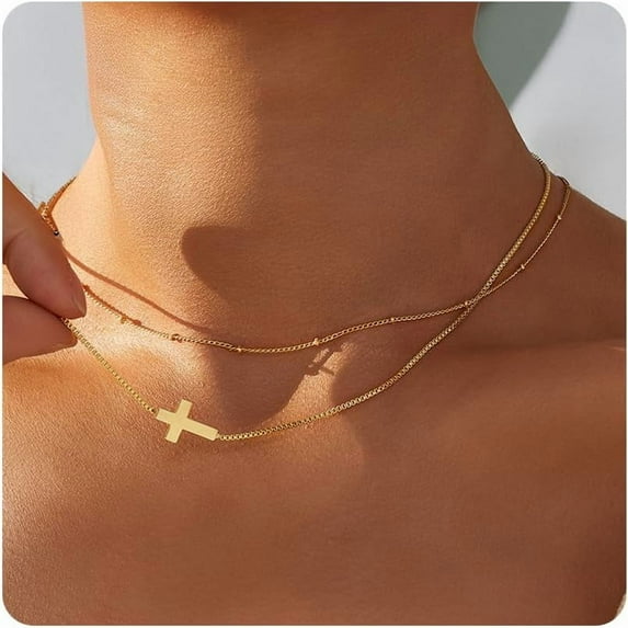 Cross Necklace for Women 14K Gold Silver Plated Dainty Small Cross ...
