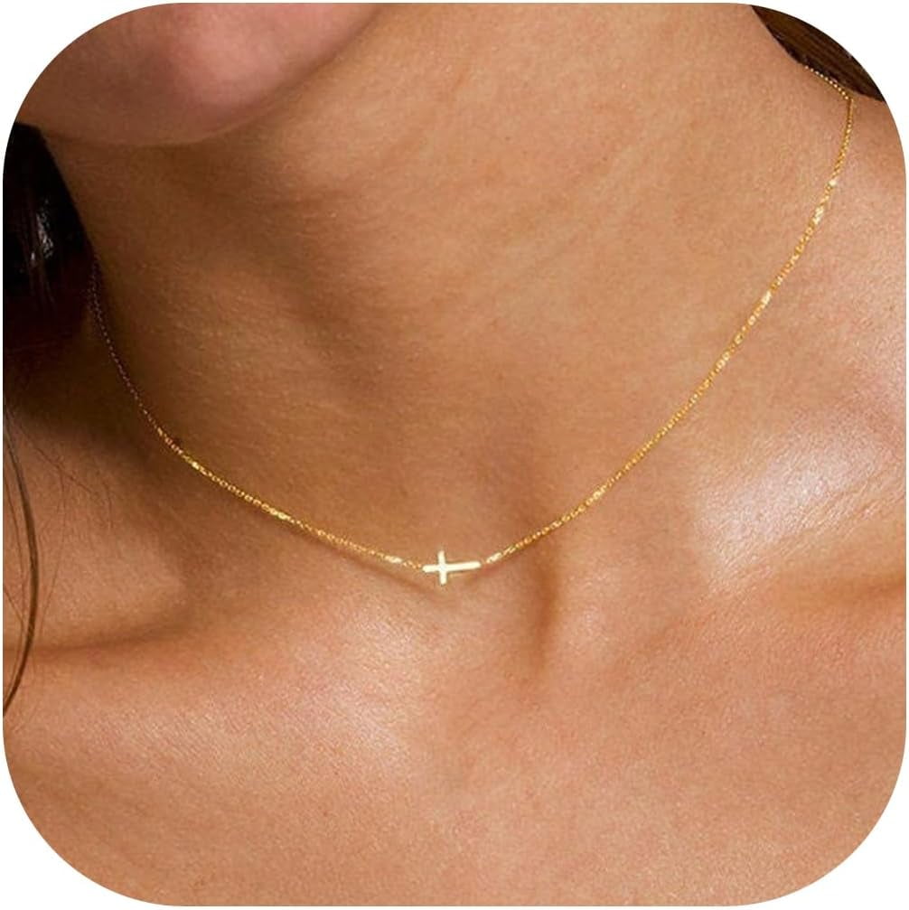Cross Necklace for Women - 18K Gold Plated Cross Necklace Dainty Gold Cross Necklace Tiny ...