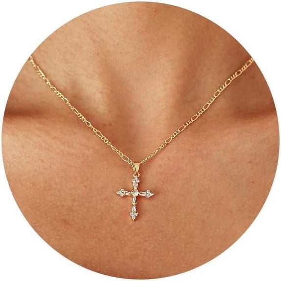 Cross Necklace for Women, Dainty 14K Gold Plated Cross Pendant Small ...