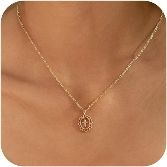 Cross Necklace for Women,Double Cross Necklace Gold Plated Cross ...