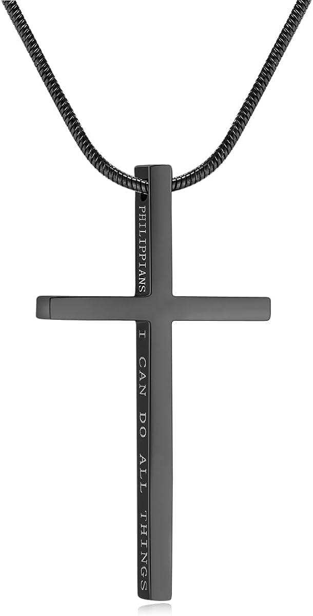 Cross Necklace for Men Big Stainless Steel Cross Pendant Necklace Black ...