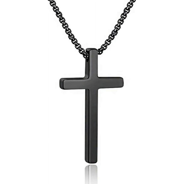 Cross Necklace For Men Silver Black Gold Stainless Steel Plain Cross