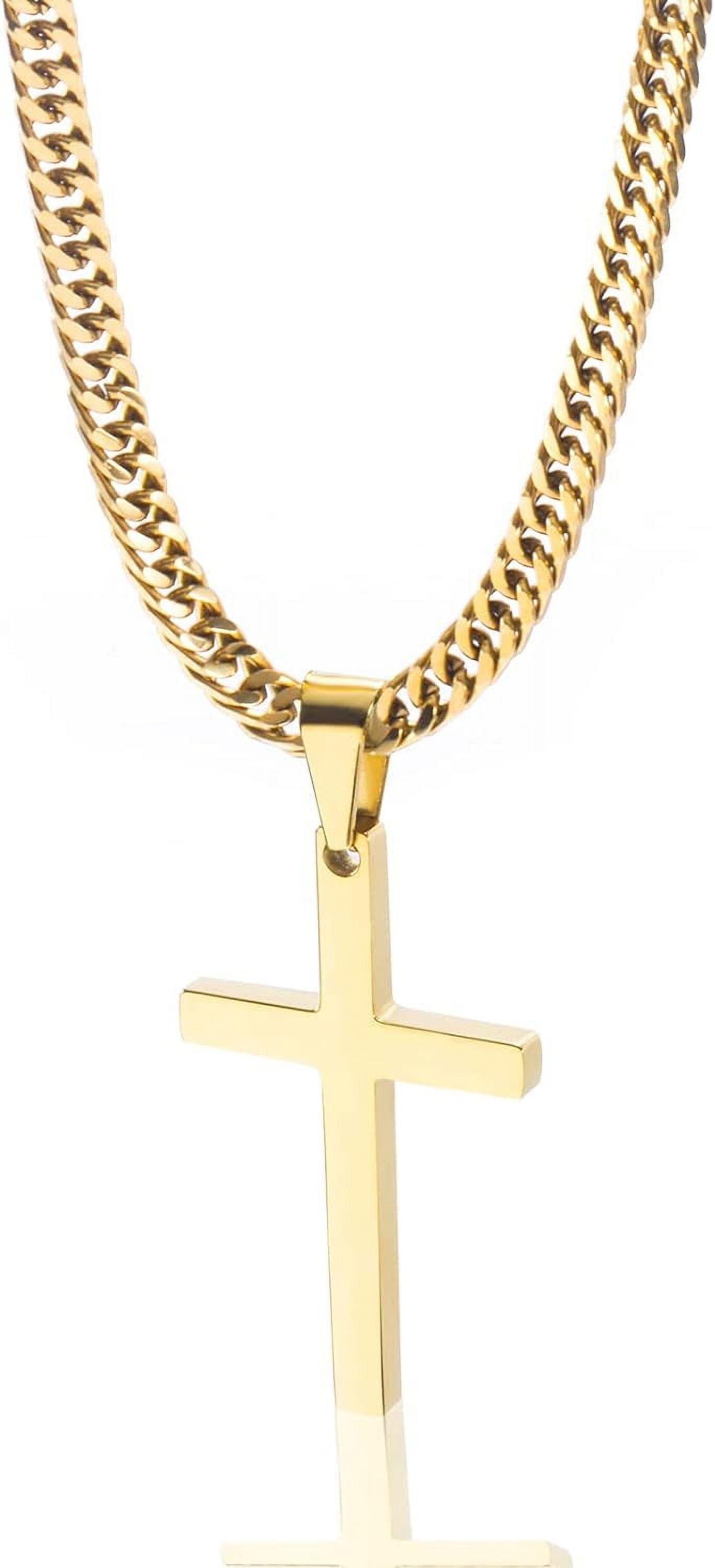 Cross Necklace for Men, Silver Gold Stainless Steel Plain Cross Pendant ...