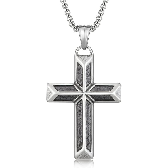 Cross Necklace for Men, Silver Tone Stainless Steel Cross Pendant with ...