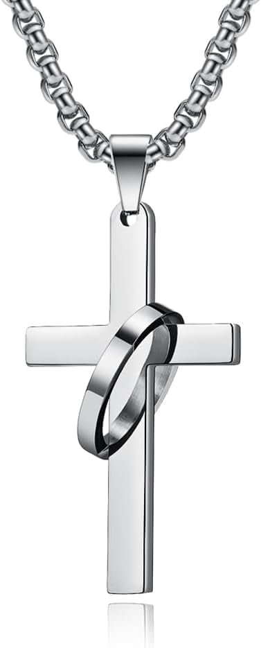 Cross Necklace for Men,Stainless Steel Black Gold Silver plated Jesus ...