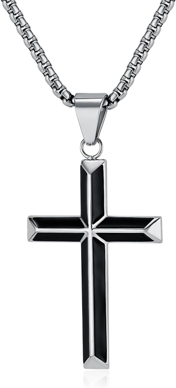 Cross Necklace for Men,Stainless Steel Black Gold Silver plated Jesus ...