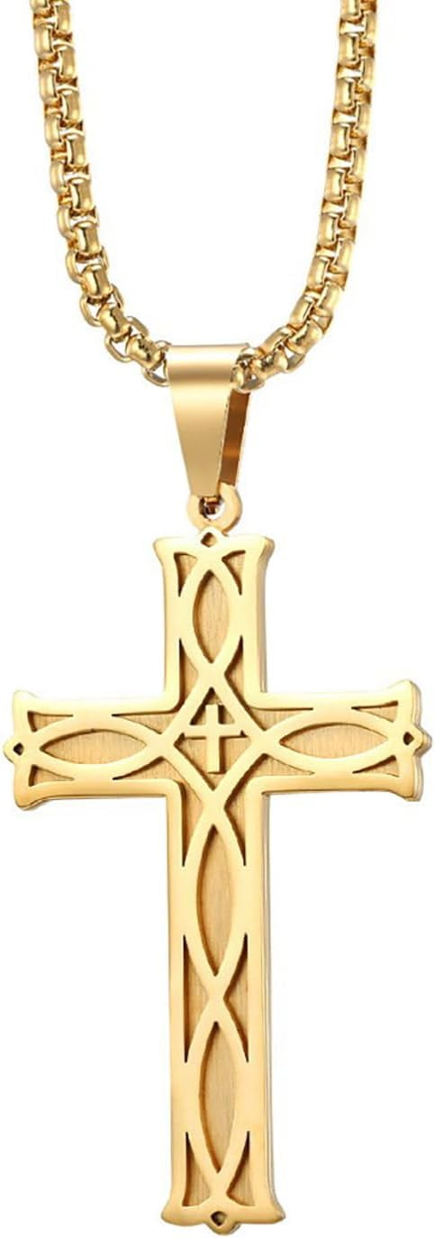 Cross Necklace for Men,Stainless Steel Black Gold Silver Jesus Christ ...