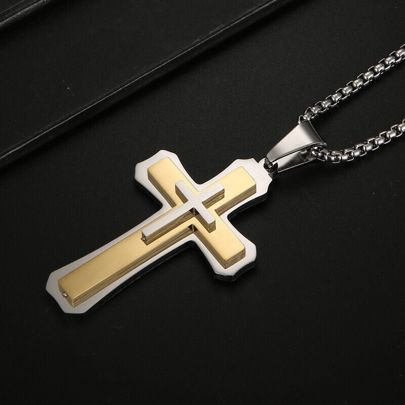 Cross Necklace for Men Stainless Steel Chain Crucifix Pendant Chain ...