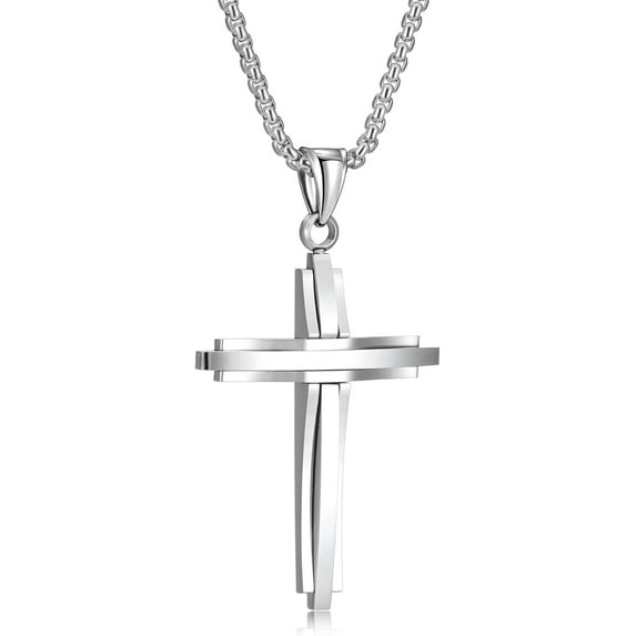 Cross Necklace for Men, Stainless Steel Chain, Silver Toned Pendant ...