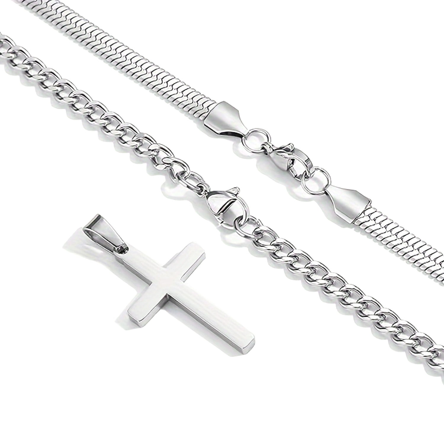 Cross Necklace for Men Stainless Steel Layered Cuban Link Herringbone ...