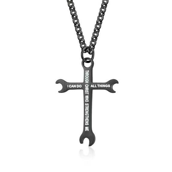 Cross Necklace for Men Stainless Steel Wrench Cross Pendant Necklace ...