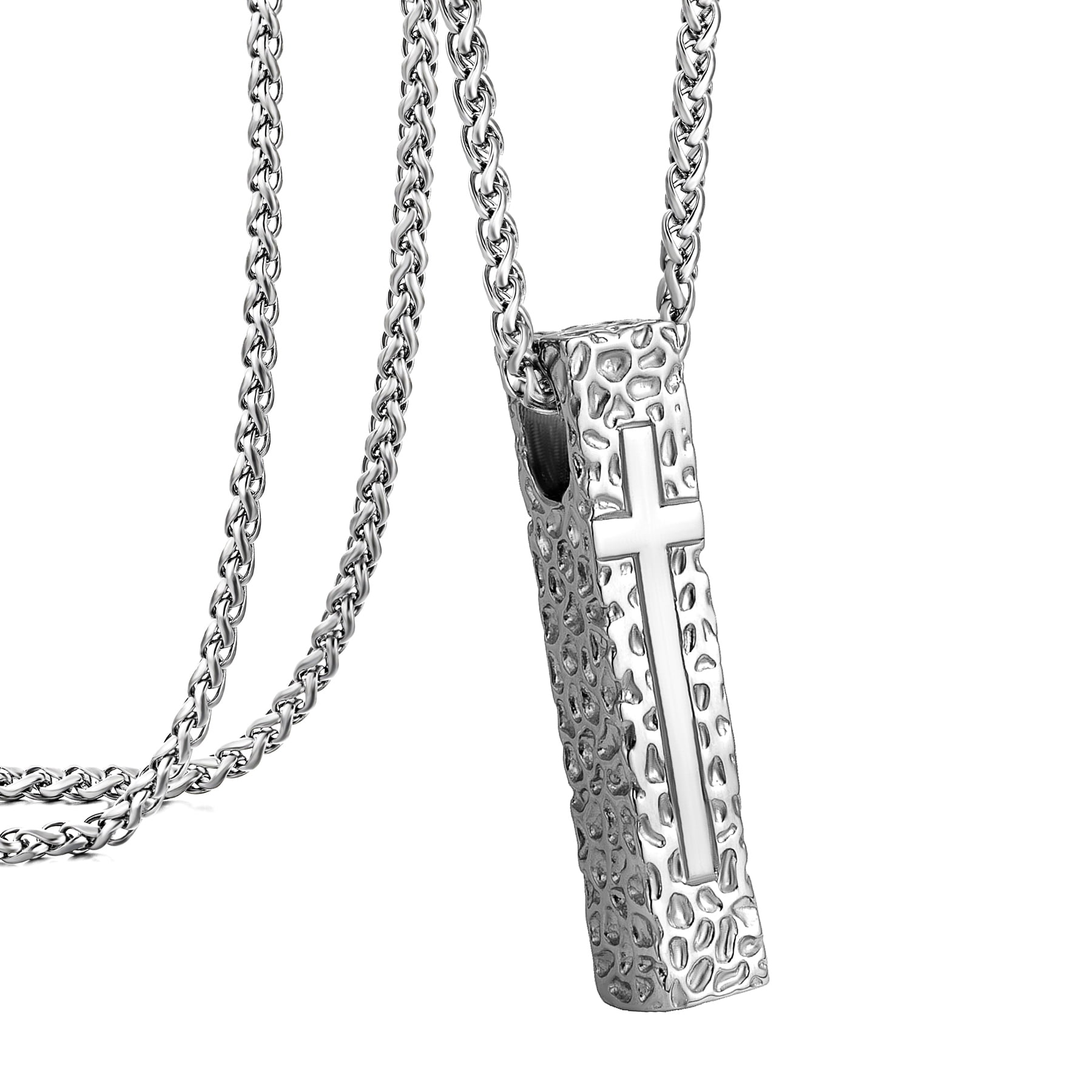 Cross Necklace for Men Women, Long Cross Pendant Necklace with Textured ...