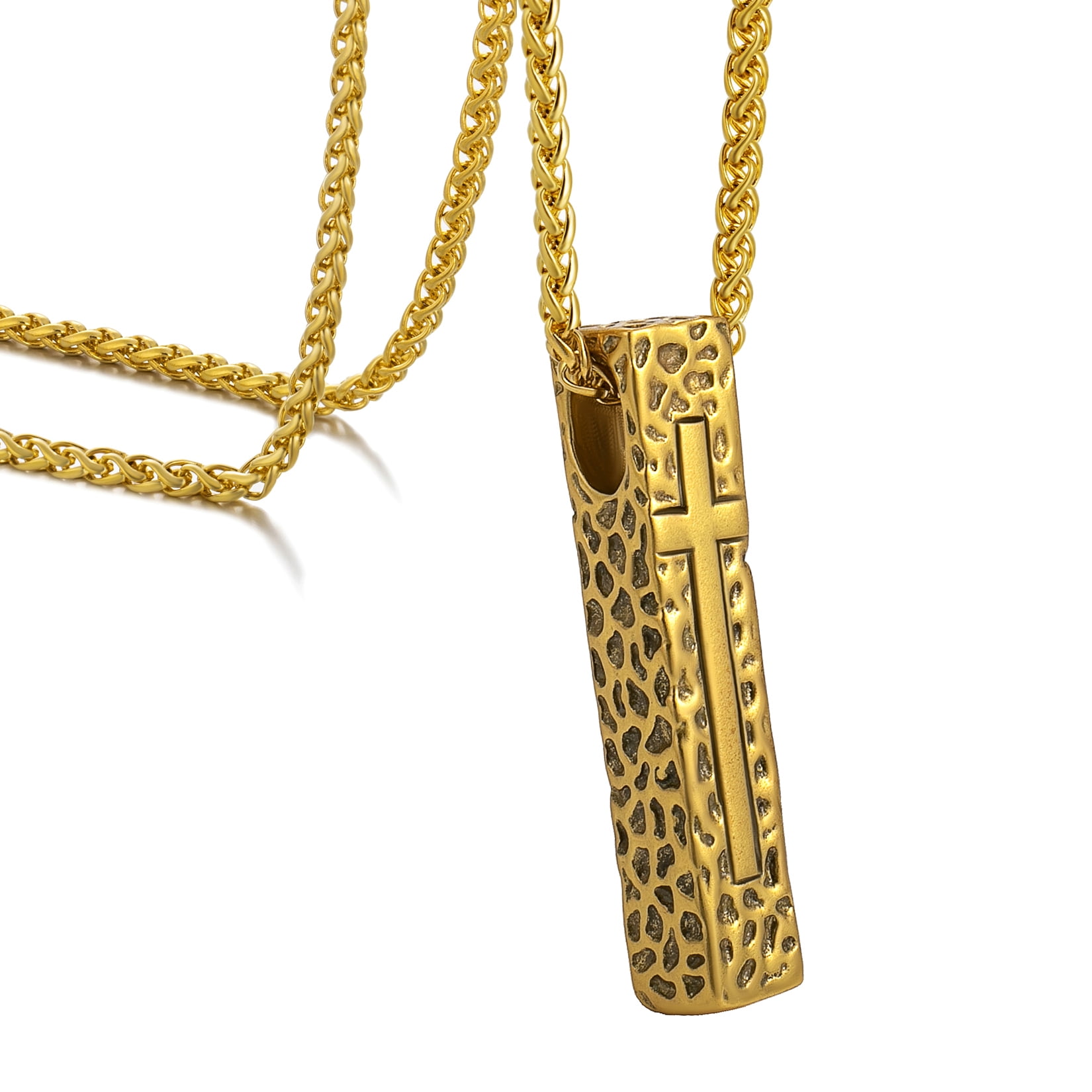 Cross Necklace for Men Women, Long Cross Pendant Necklace with Textured ...