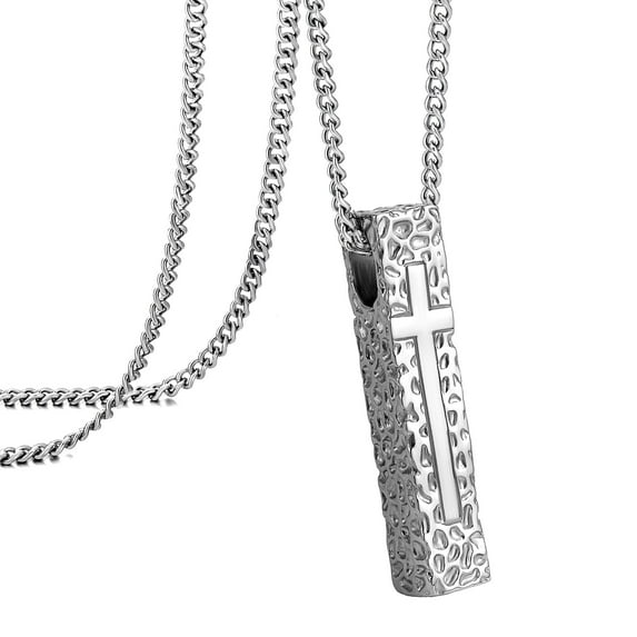 Cross Necklace for Men Women, Long Cross Pendant Necklace with Textured ...