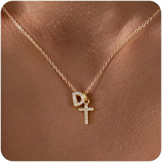 Cross Necklace for Women - 14K Gold Plated Cubic Zirconia Cross Pendant ...