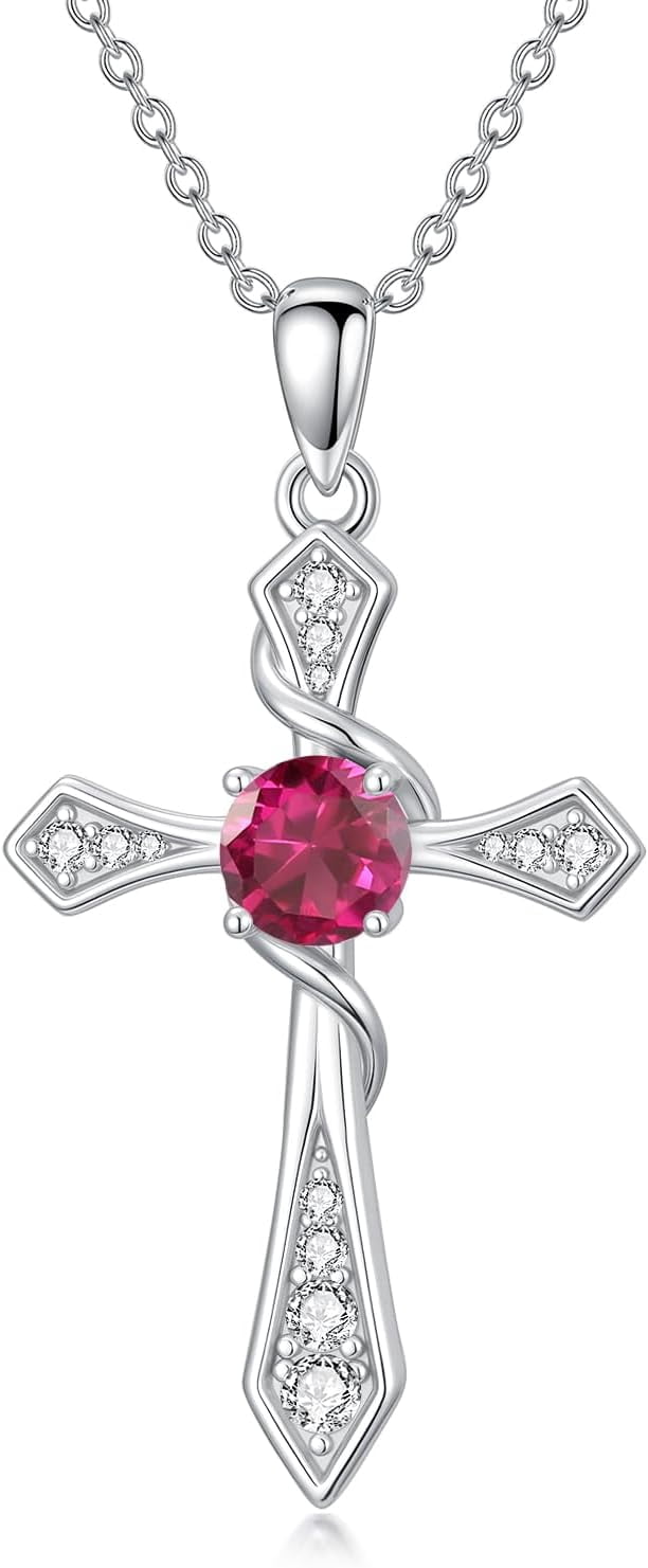Cross Necklace for Women 925 Sterling Silver Birthstone Crucifix ...
