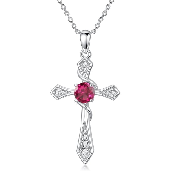 Cross Necklace for Women 925 Sterling Silver Birthstone Crucifix ...