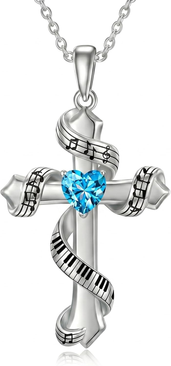 Cross Necklace for Women 925 Sterling Silver Cross Music Necklaces ...