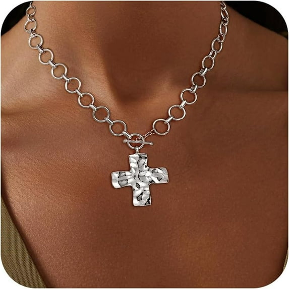 Cross Necklace for Women - Dainty 14K Gold Plated Chunky Cross Pendant ...