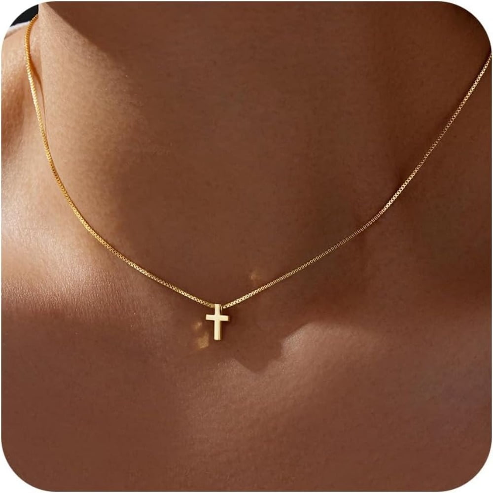 Cross Necklace for Women, Dainty 14K Gold Silver Plated Cross Choker ...