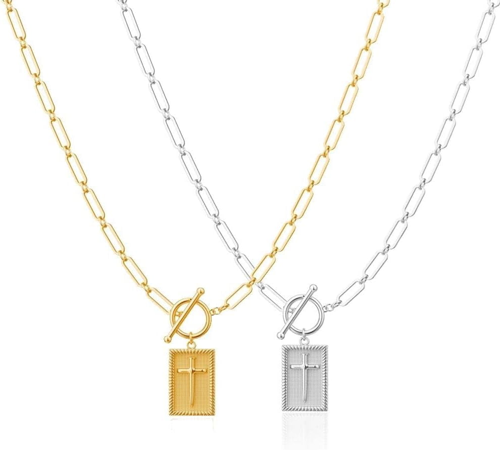 Cross Necklace for Women Trendy Plated Pendant Toggle Clasp Paperclip ...
