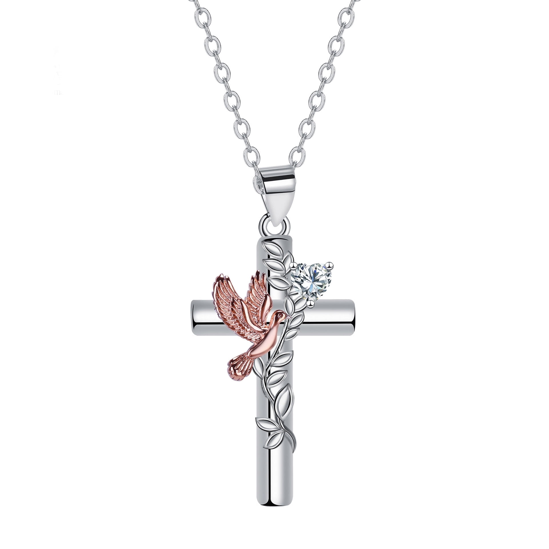 Cross Necklace with Dove Pendant Necklace, 14K White Gold Plated Faith ...