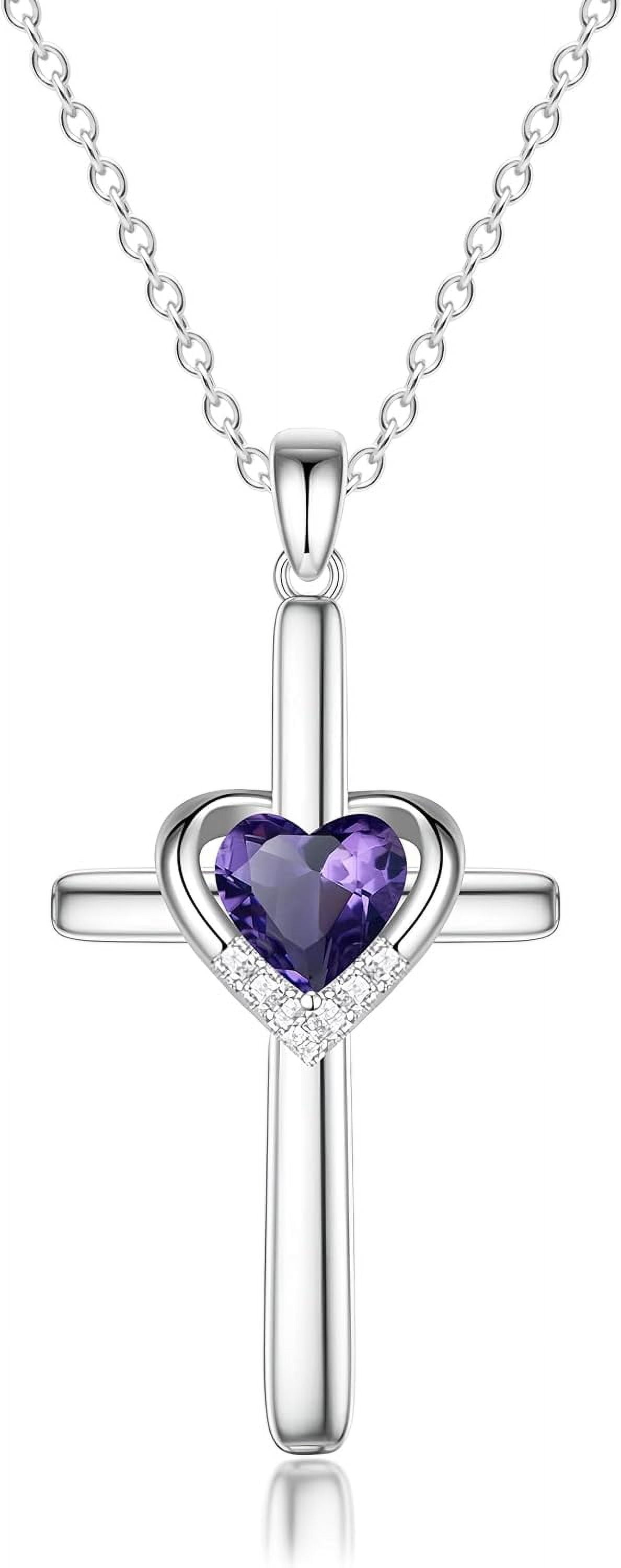 Cross Necklace with Genuine Heart Birthstone for Women, Love and Faith ...