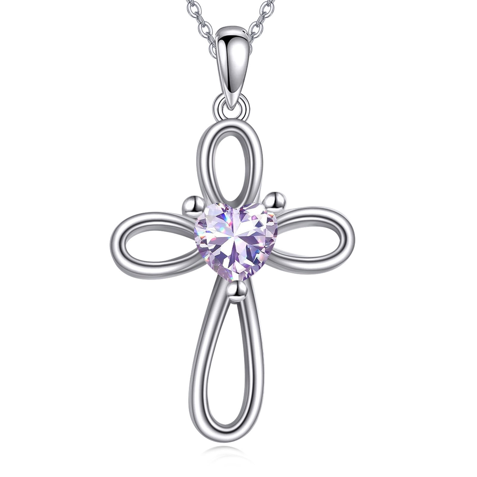 Cross Necklaces 925 Sterling Silver June Alexandrite Birthstone Heart ...