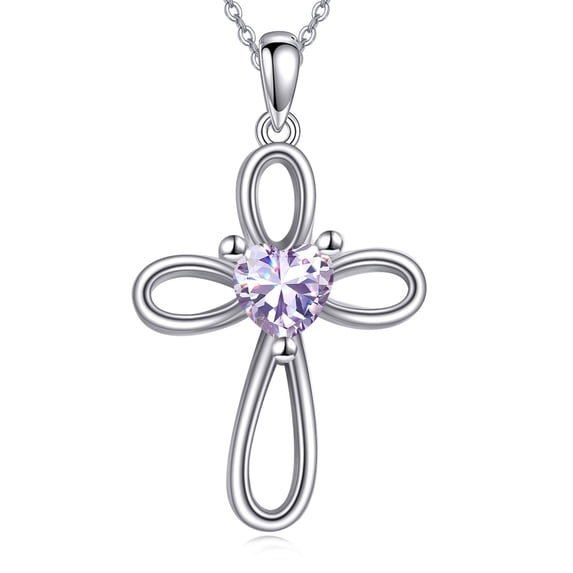 Cross Necklaces S925 Sterling Silver June Alexandrite Birthstone Heart ...