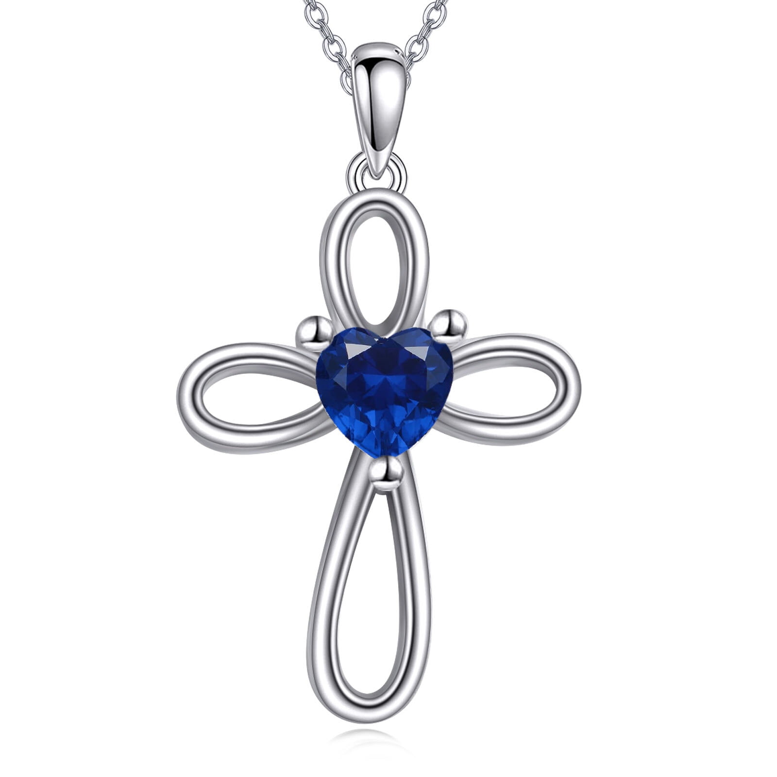 Cross Necklaces S925 Sterling Silver September Sapphire Birthstone ...