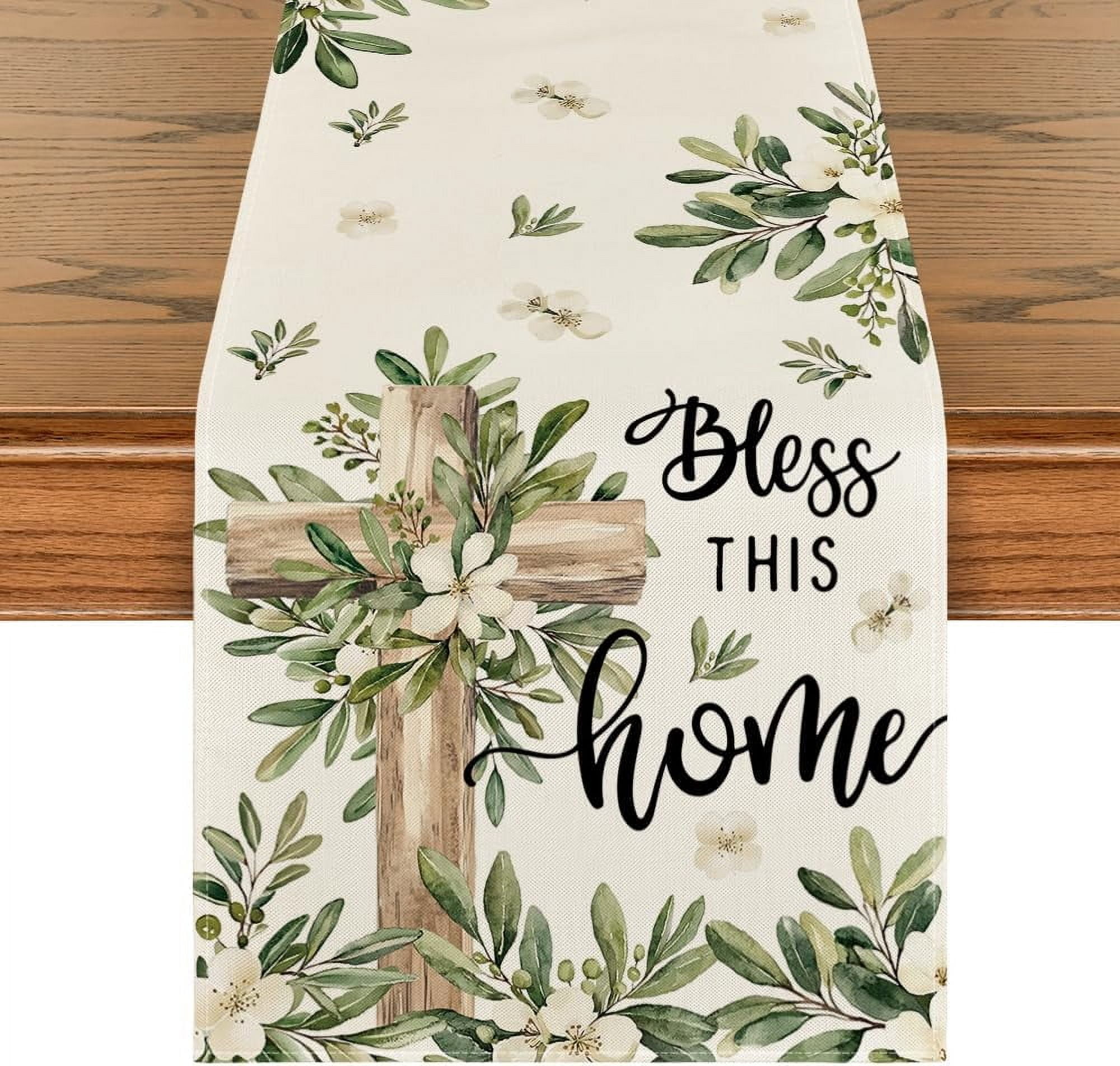 Cross Olive Leaves Spring Table Runner,Seasonal Summer Easter Kitchen ...