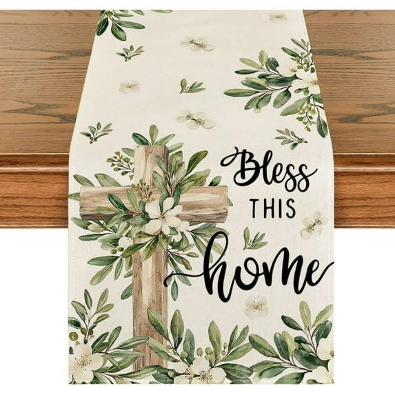 Cross Olive Leaves Spring Table Runner,Seasonal Summer Easter Kitchen ...