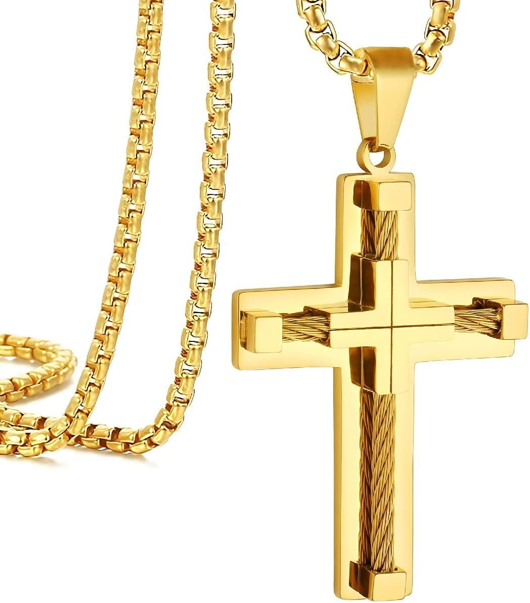 Cross Pendant Necklace for Men, Jesus Christ 316L Stainless Steel 20 to ...