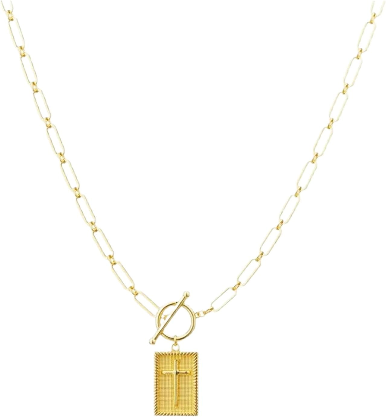 Cross Pendant Paperclip Chain Necklace, 14k Gold & Silver Plated ...