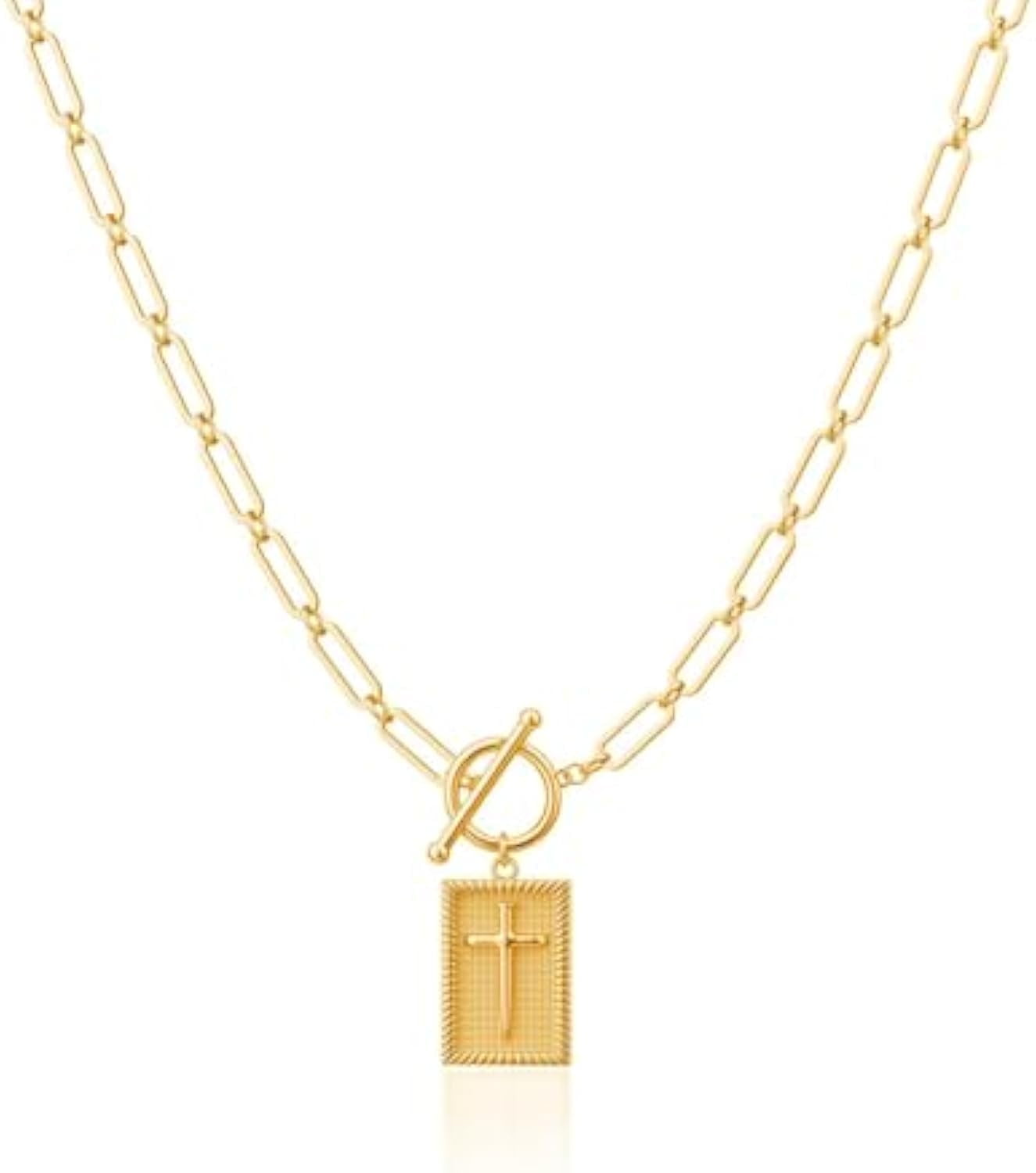 Cross Pendant Paperclip Chain Necklace, Stylish Elegant 14K Gold ...