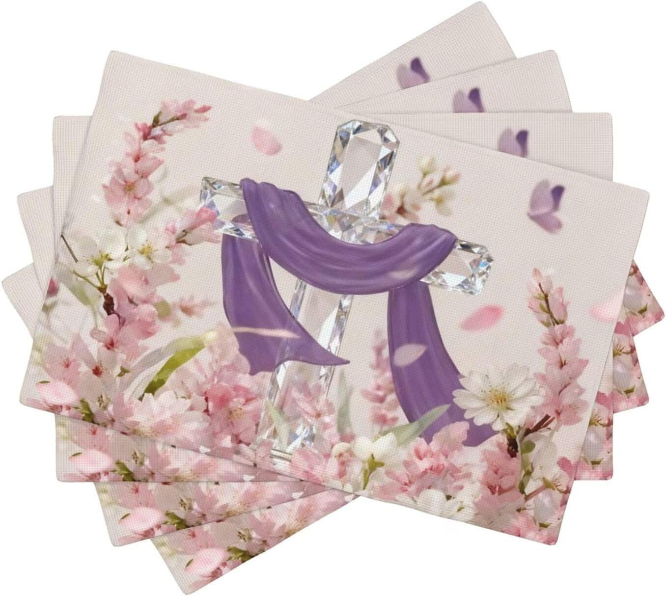 Cross Placemats Set of 4 Inspirational Floral Place Mats Christian ...
